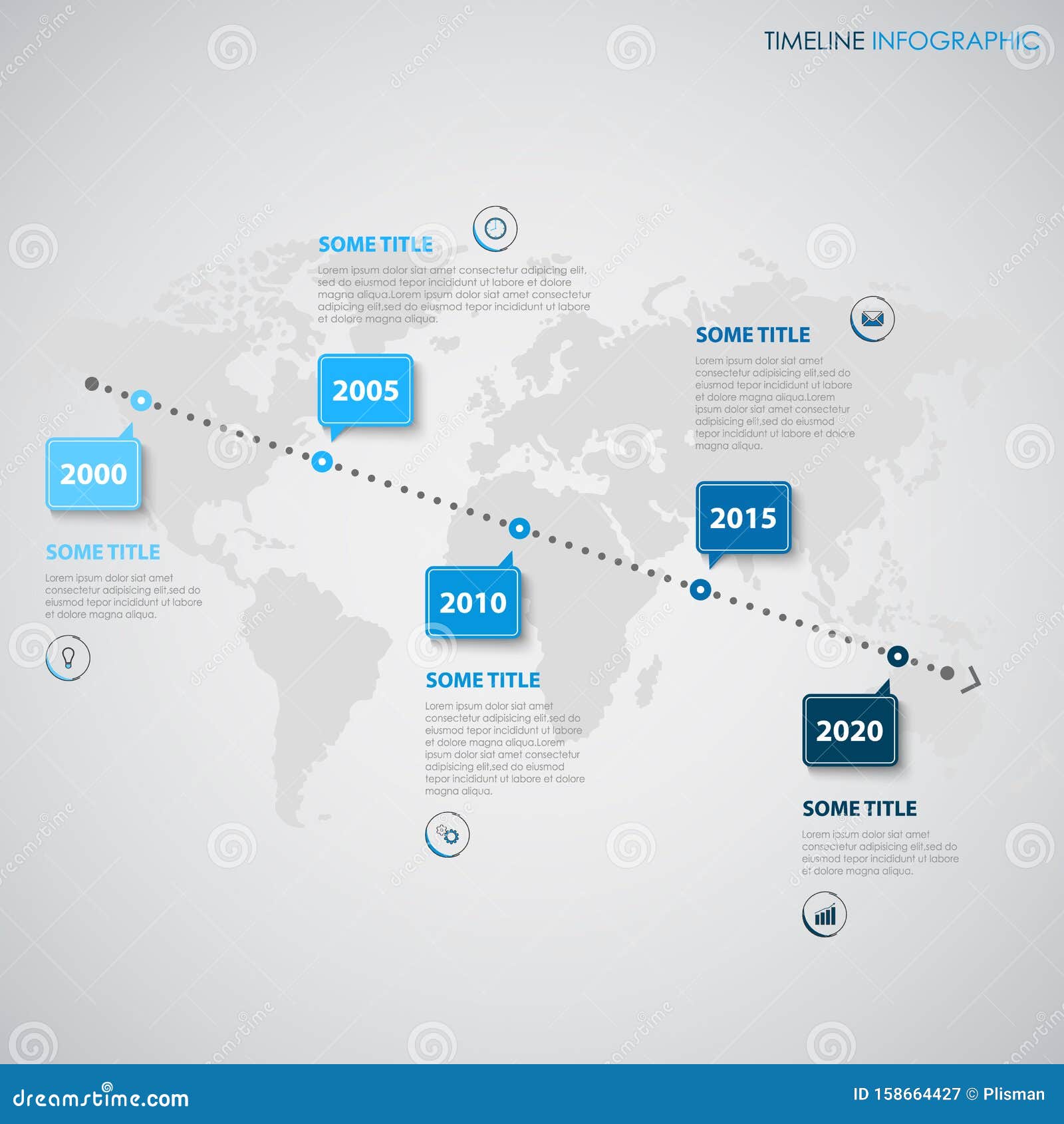 Time Line Info Graphic with Pointers Map in Blue Design Stock Vector ...