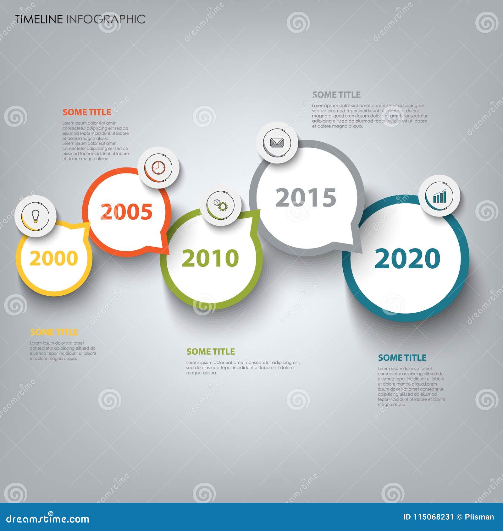 Time Line Info Graphic with Round Design Directional Pointers Stock ...