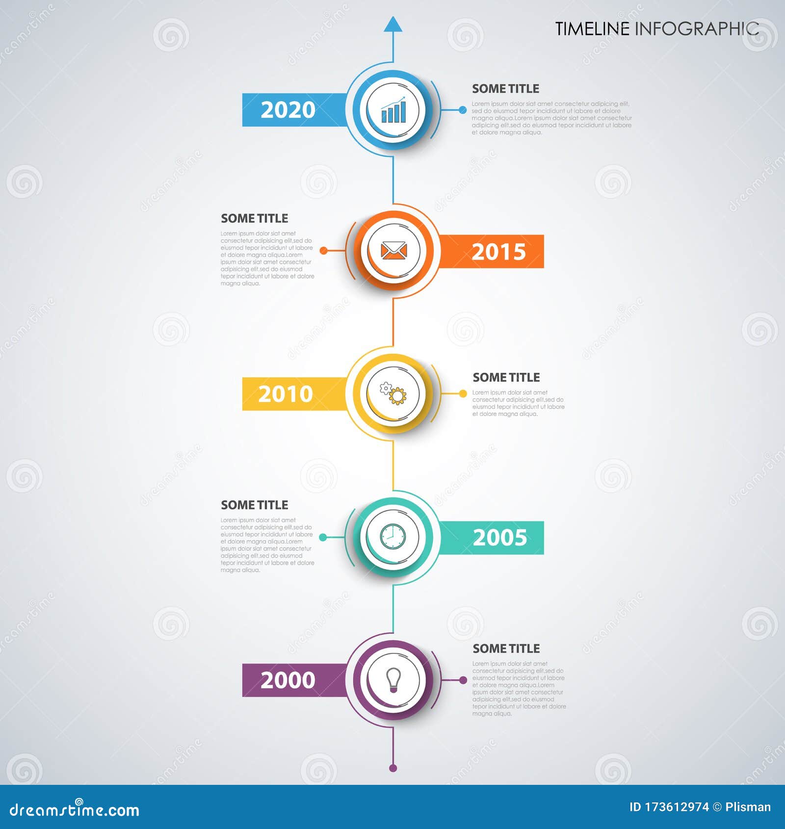Time Line Info Graphic with Round Pointers Above Each Other Stock ...