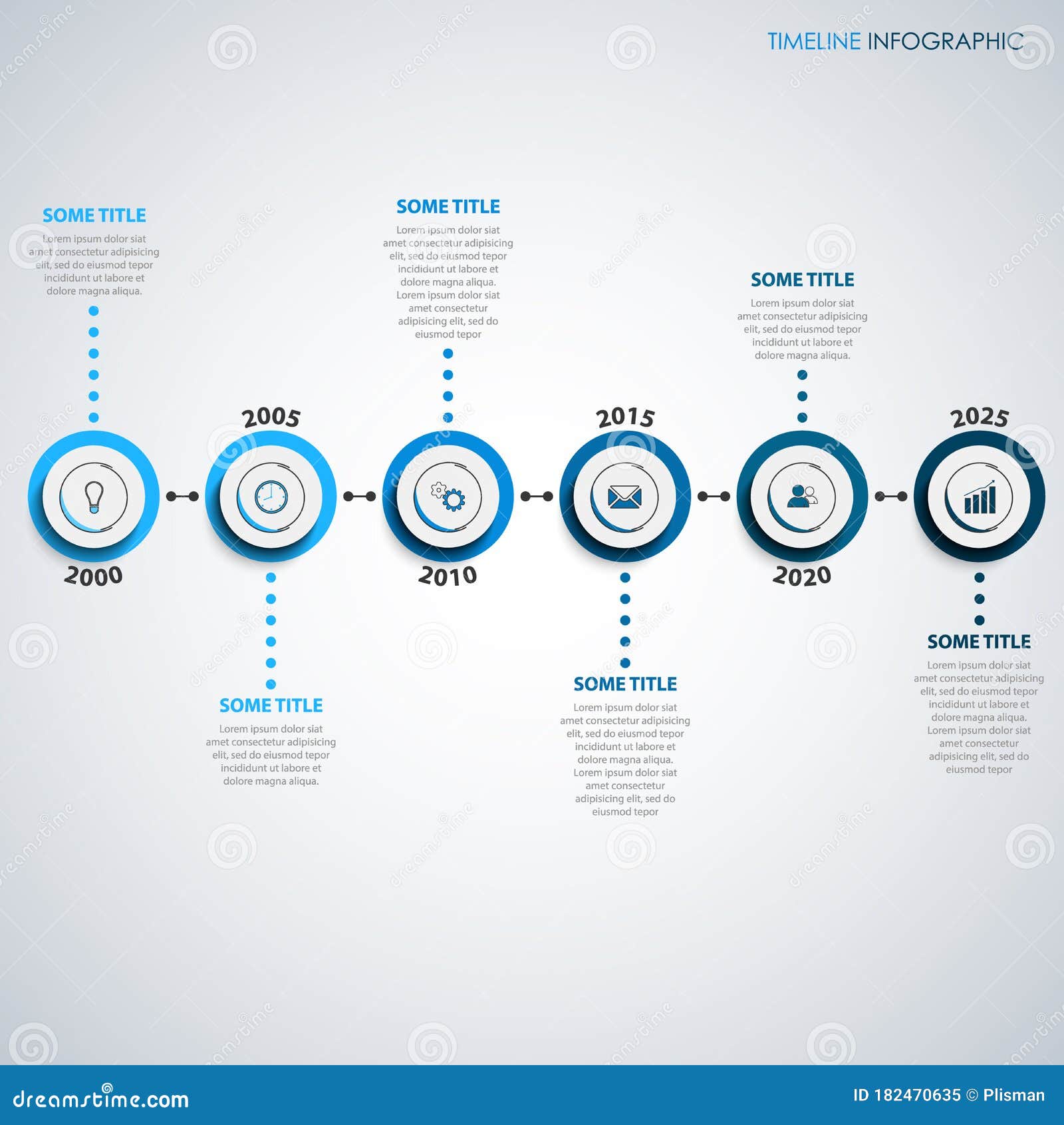 Time Line Info Graphic with Round Pointers in Blue Scale Design Stock ...