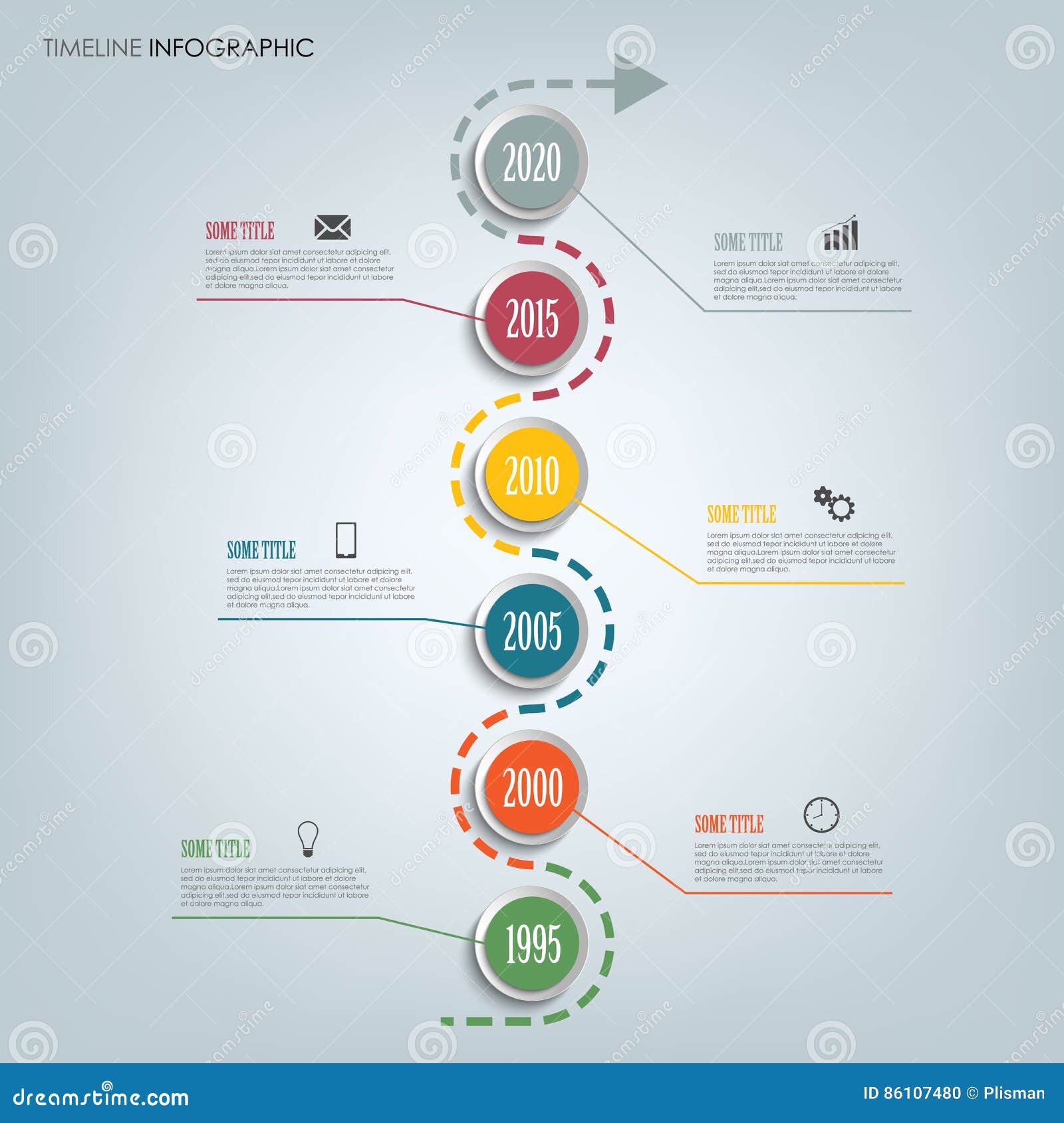 Time Line Info Graphic with Round Pointers in One Row Stock Vector ...