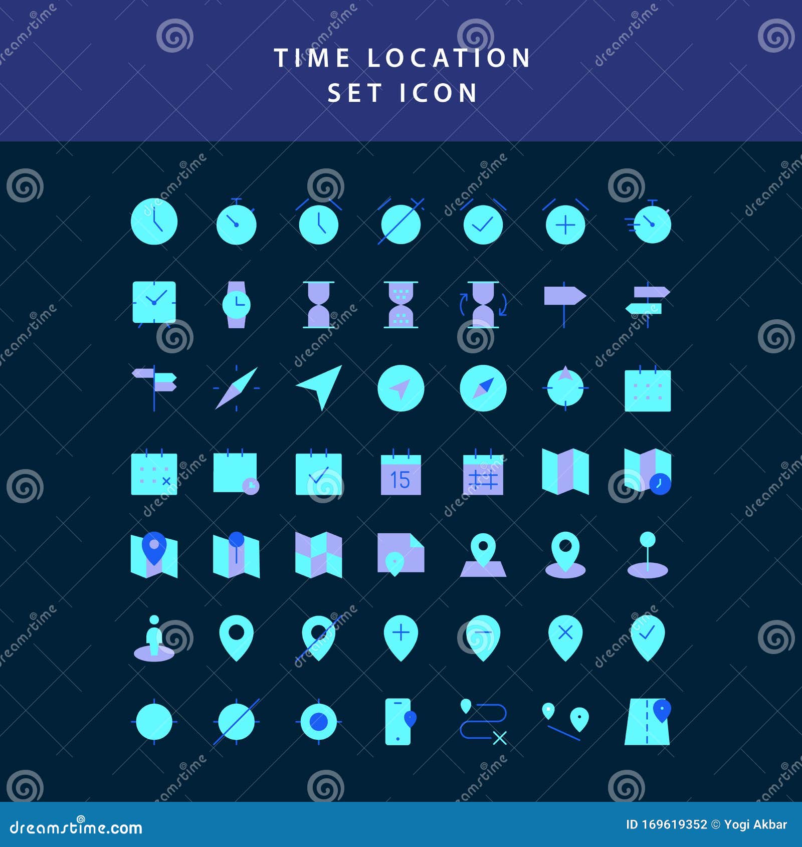 Time Location Flat Style Design Icon Set Stock Vector - Illustration of ...