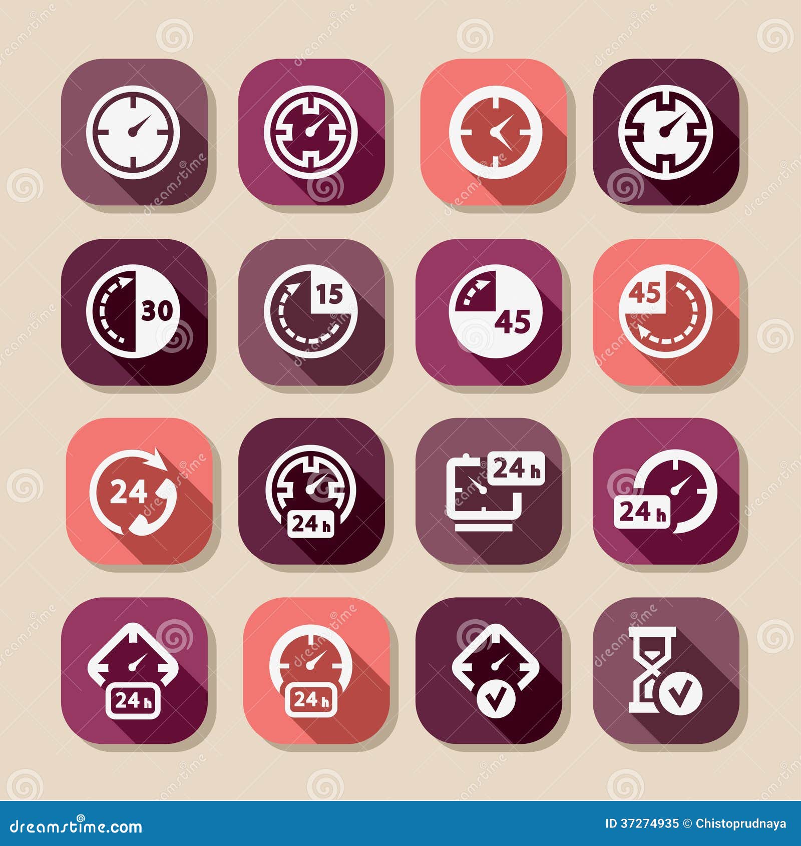 Time long shadows icons stock vector. Illustration of hour - 37274935