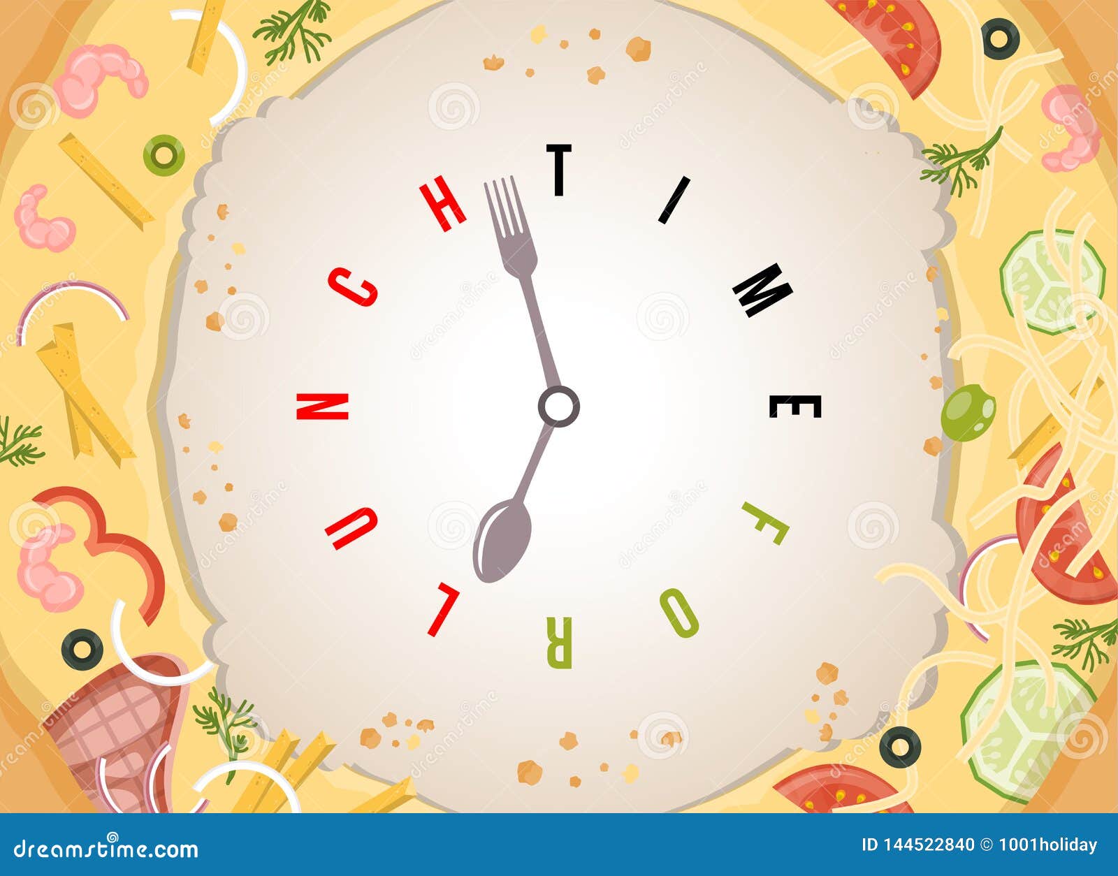 Time for Lunch. Assorted Pizza with Conceptual Vector Watch with ...