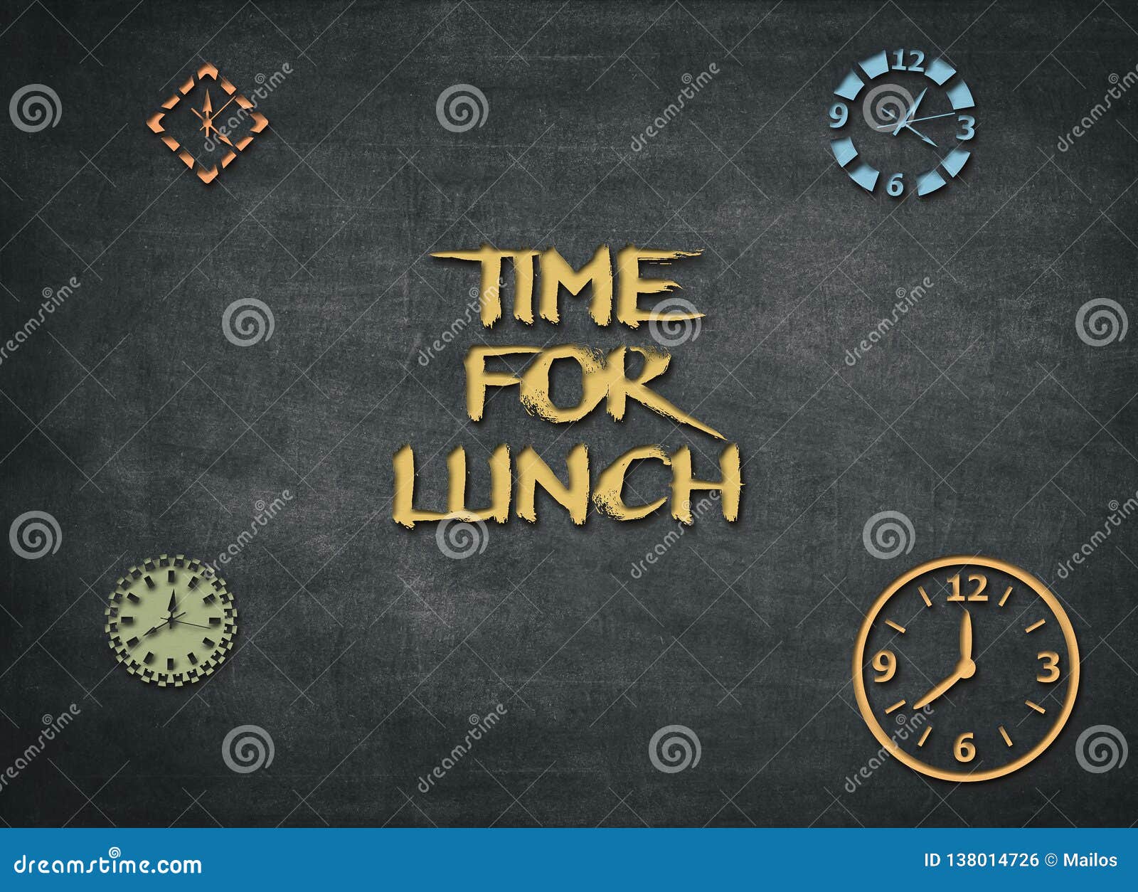 Time for Lunch - Clock with Text on Blue Background Stock Illustration ...