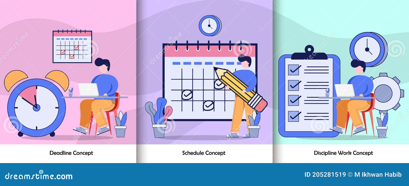 Time Management Activity Graphic Set. Deadline Concept, Schedule ...