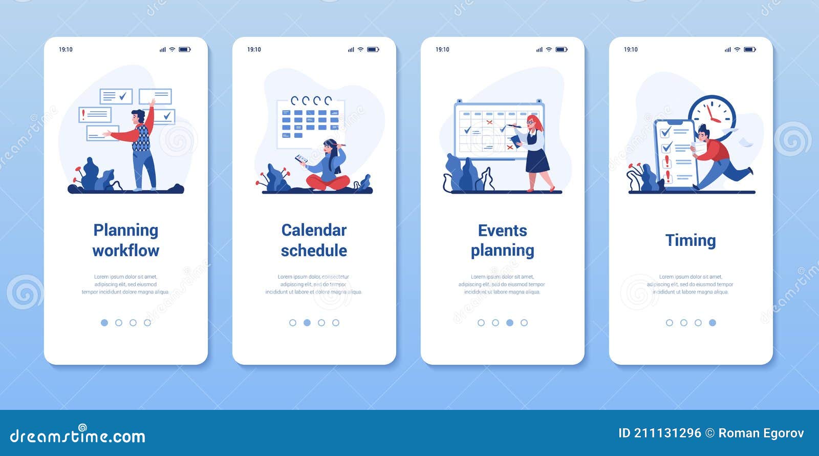 Time Management Application. Smartphone Onboarding Screens for Planning ...