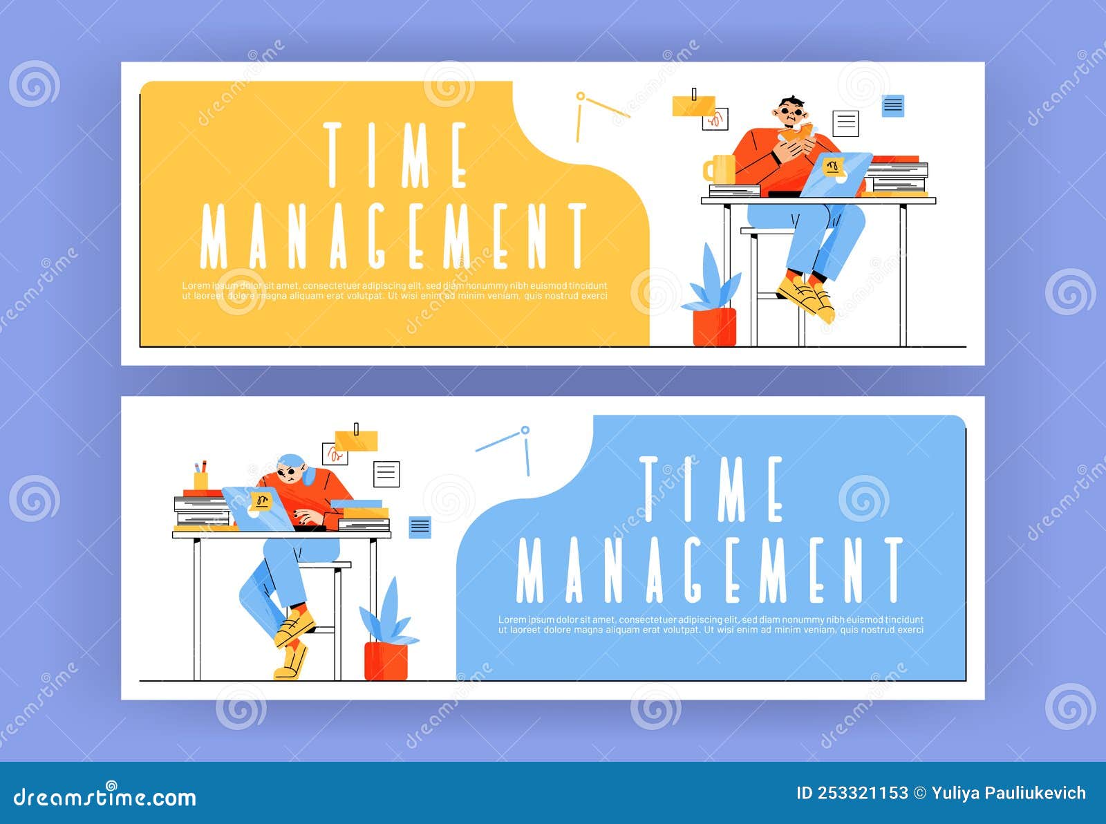 Time Management Banners with People Working Stock Vector - Illustration ...