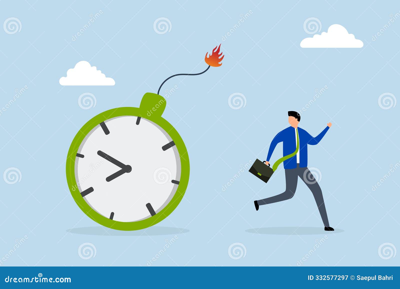 Time Management, Businessman Running Away from Exploding Time Bomb ...