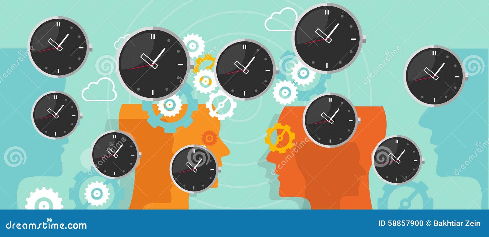 Time Management Clock Flying with Gear Business Concept Stock Vector ...