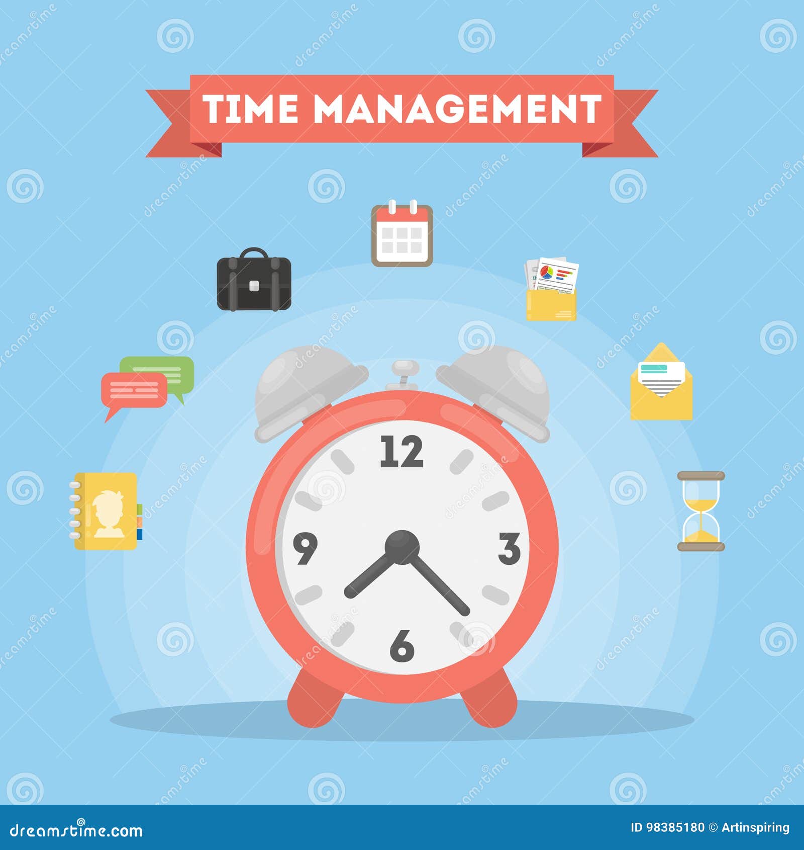 Time management concept. stock vector. Illustration of line - 98385180