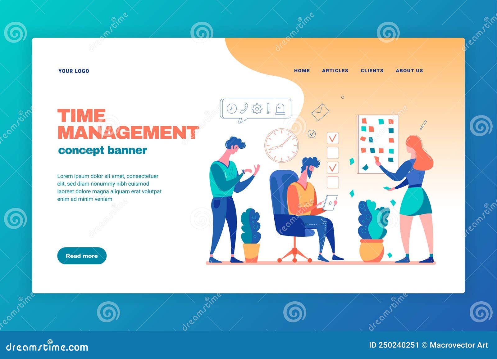 Time Management Concept Banner Stock Vector - Illustration of check ...