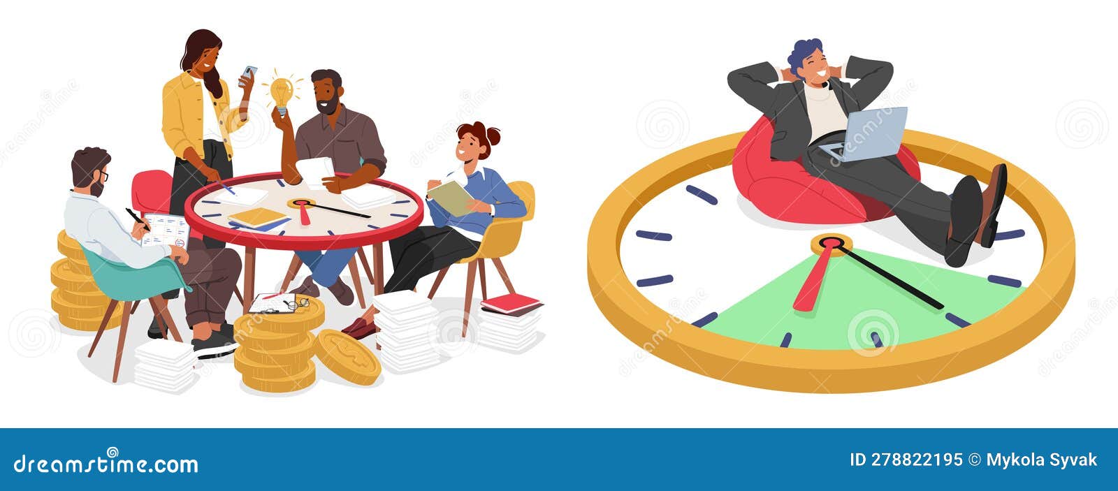 Time Management Concept with Business Team Characters Works at Table ...