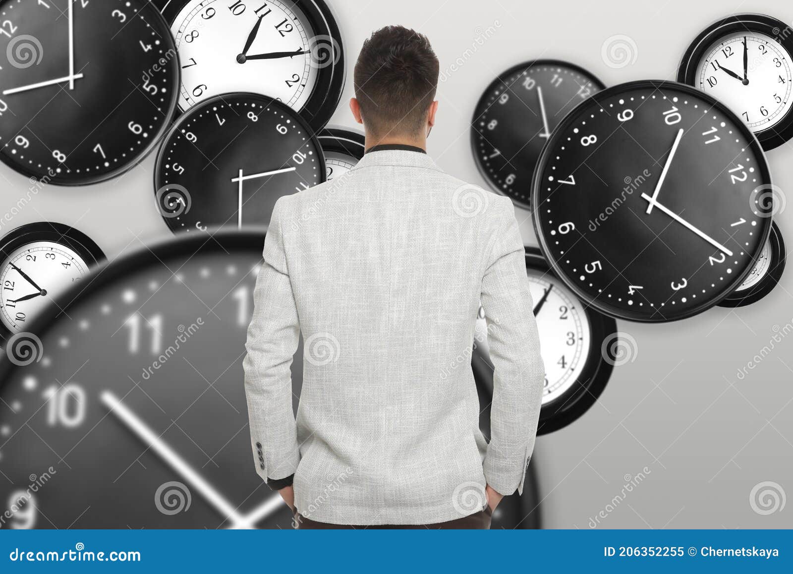 Time Management Concept. Businessman Standing in Front of Different ...