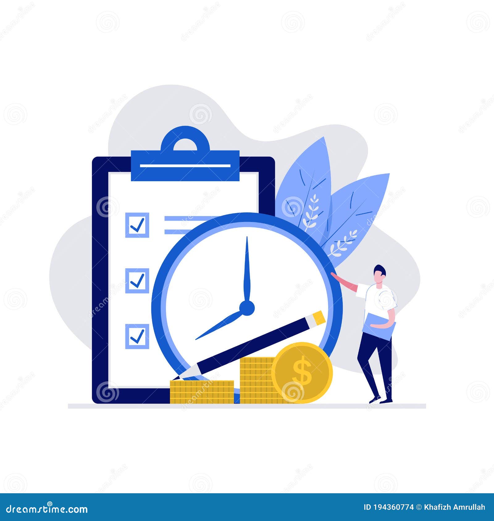 Time Management Concept with Character, a Big Clock and Planning of the ...