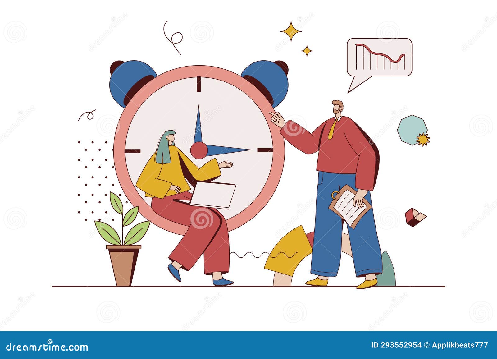 Time Management Concept with Character Situation in Flat Design. Man ...
