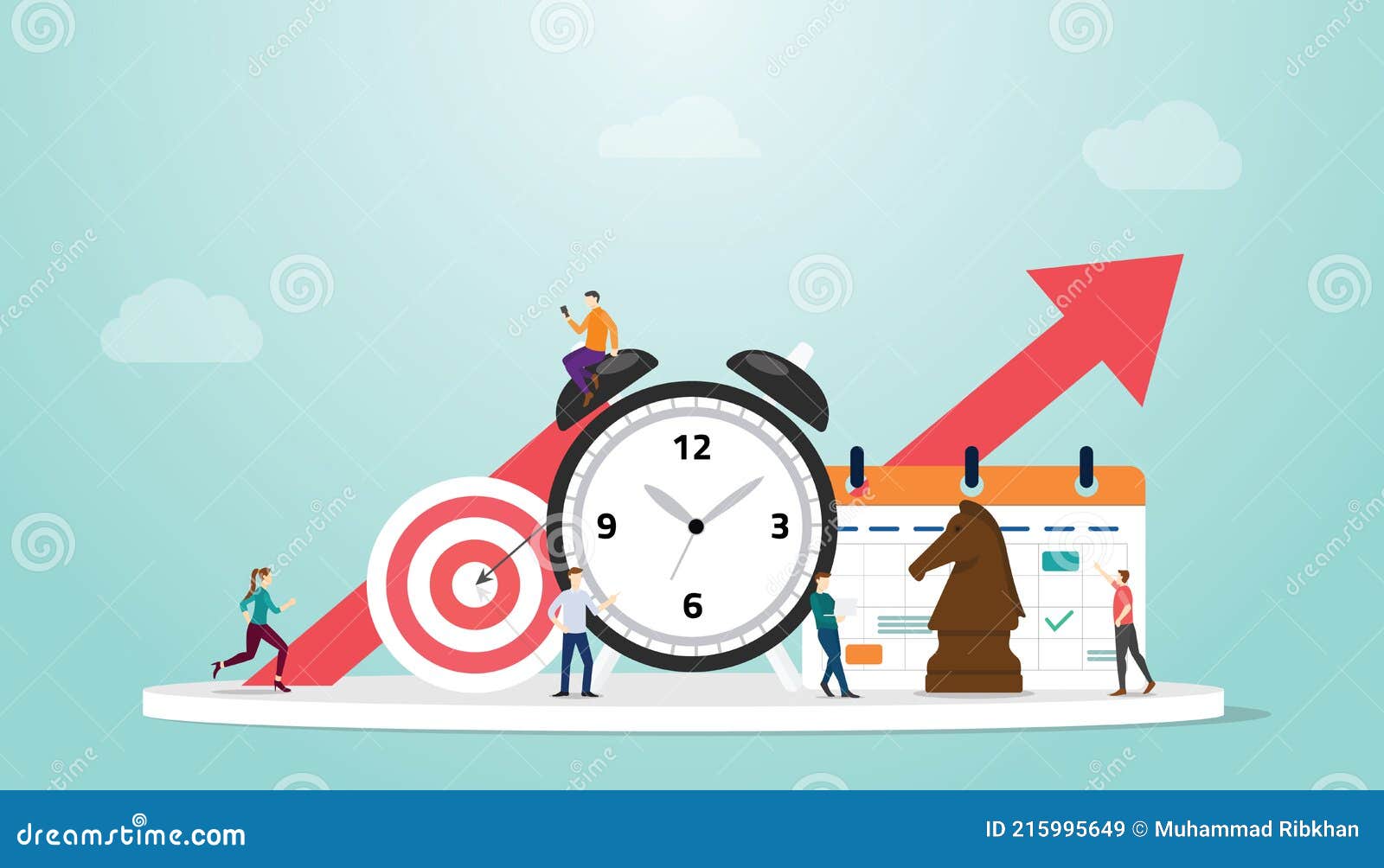 Time Management Concept with Clock and Goals Target People with Modern ...