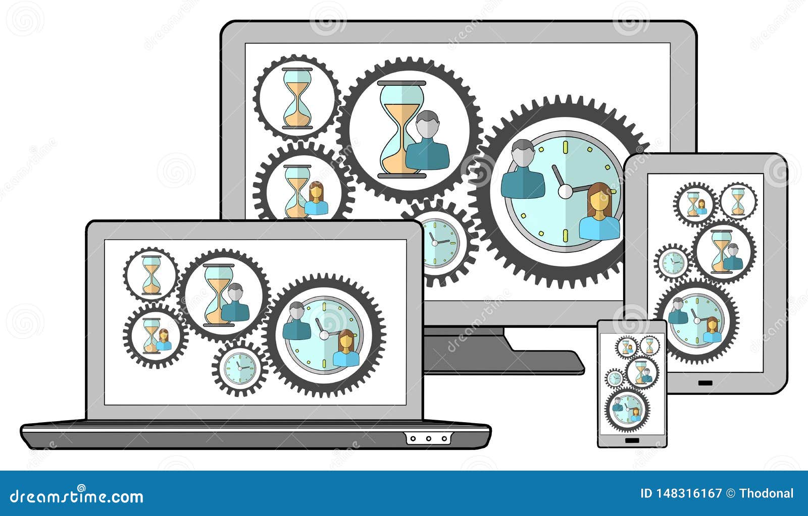Time Management Concept on Different Devices Stock Illustration ...