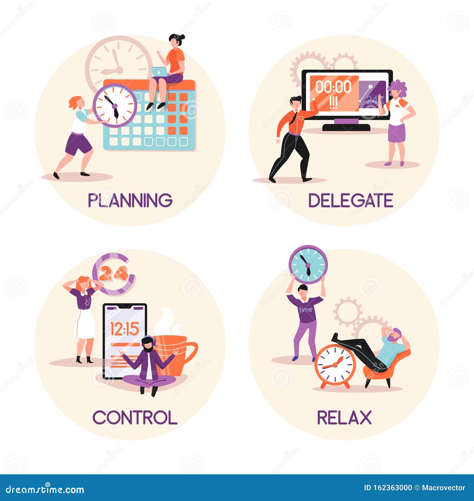 Time Management Concept Compositions Stock Vector - Illustration of ...