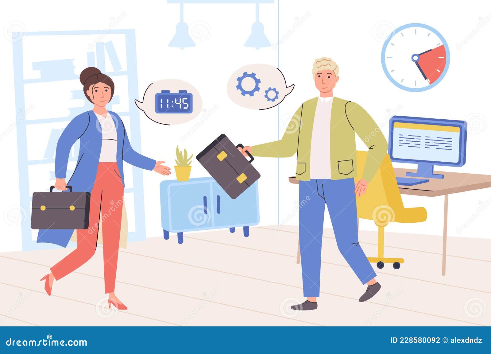 Time Management Concept. Man and Woman Work Stock Vector - Illustration ...