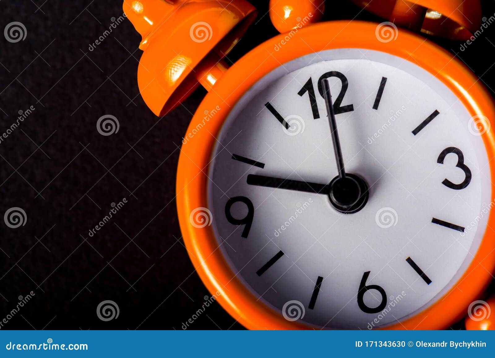 Time Management Concept. Orange Alarm Clock on Blue Background with ...