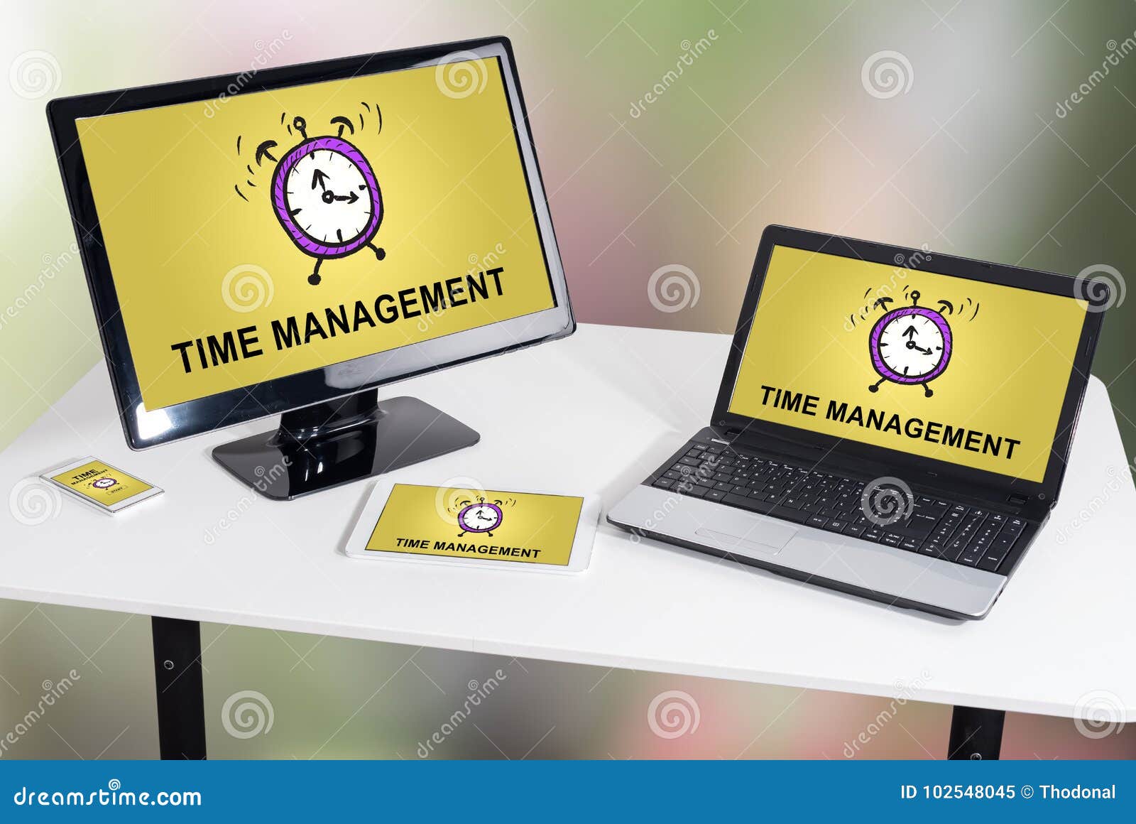 Time Management Concept on Different Devices Stock Illustration ...