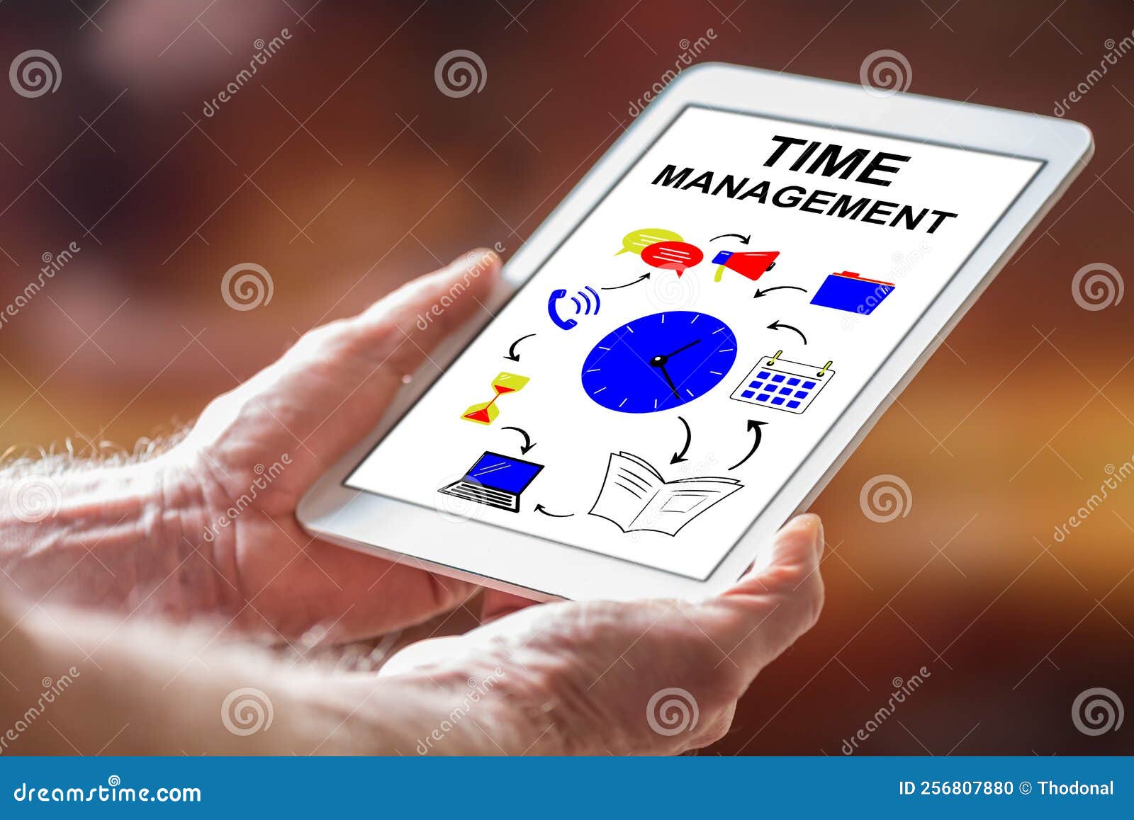 Time Management Concept on a Tablet Stock Photo - Image of alarm, time ...