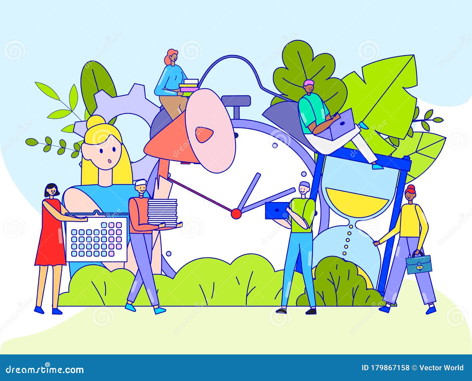 Time Management Concept, Tiny People Cartoon Characters, Business ...