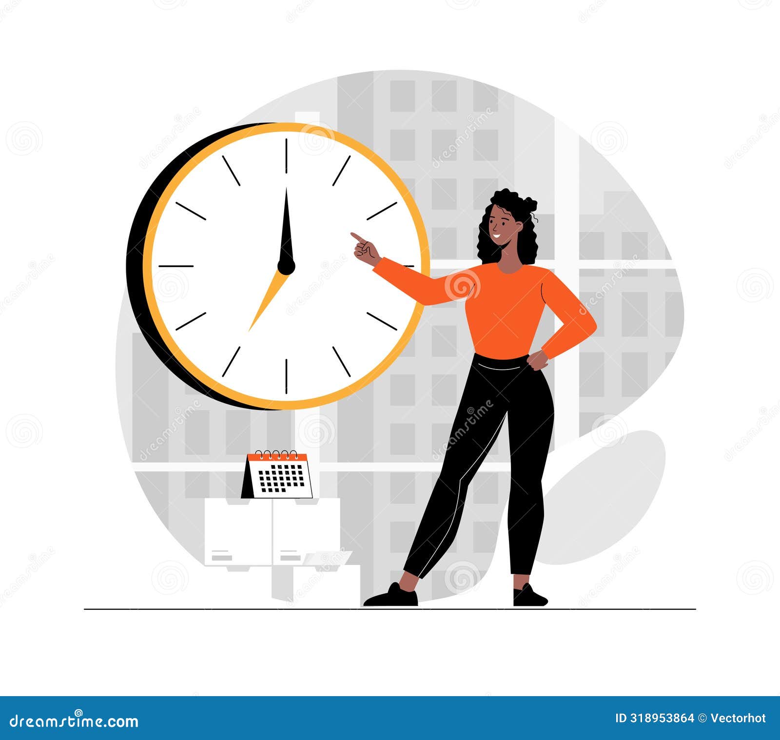 Time Management Concept. Woman with a Big Clock, Controls Time and ...