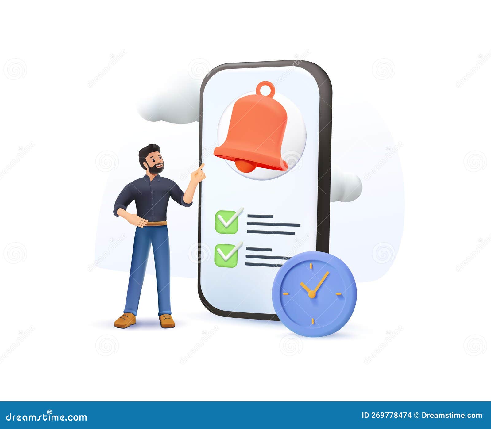 Time Management 3D Illustration Set. Character Using Time Tracker ...