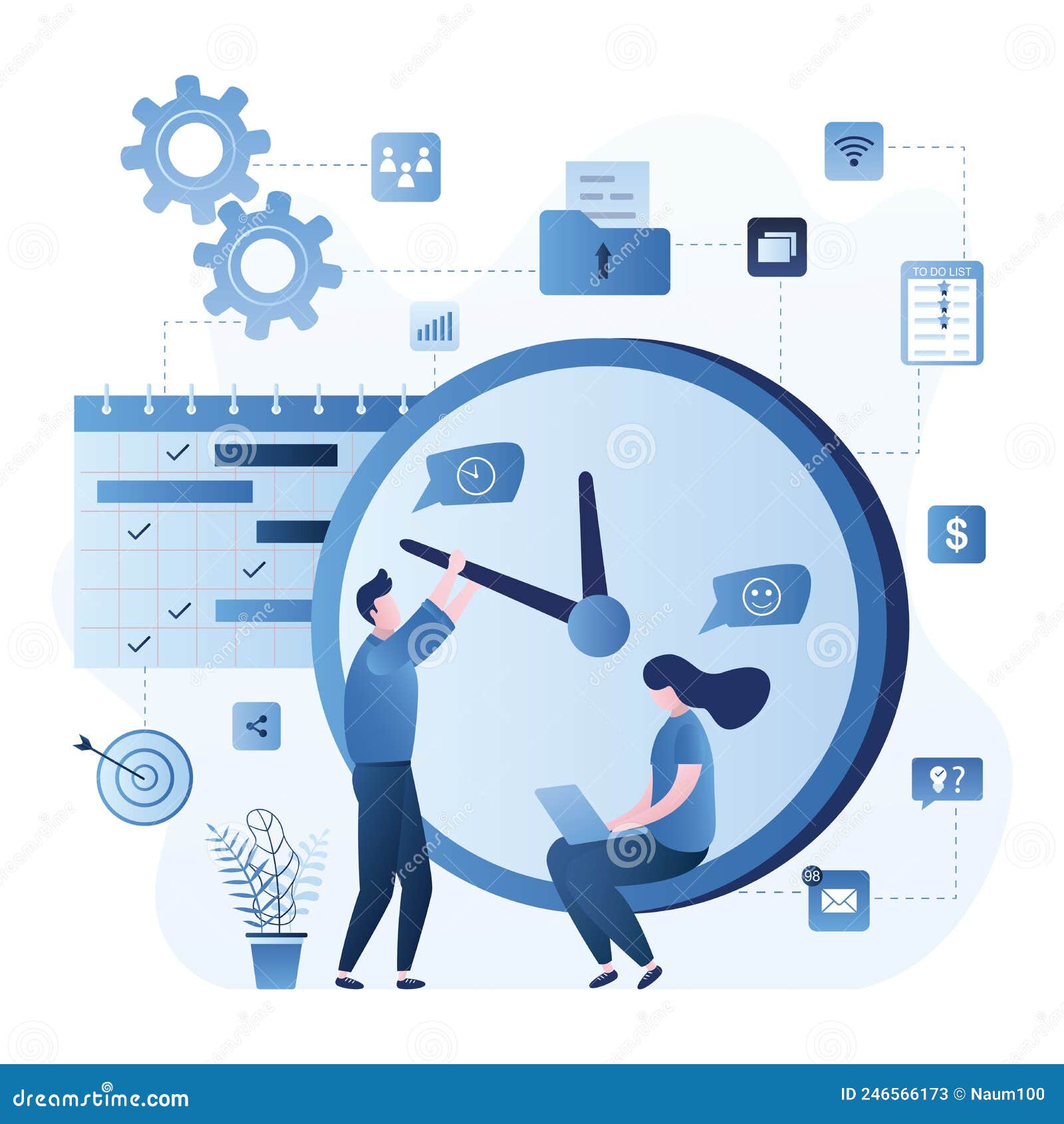 Time Management and Deadline Concept. Group of Employees and Big Watch ...