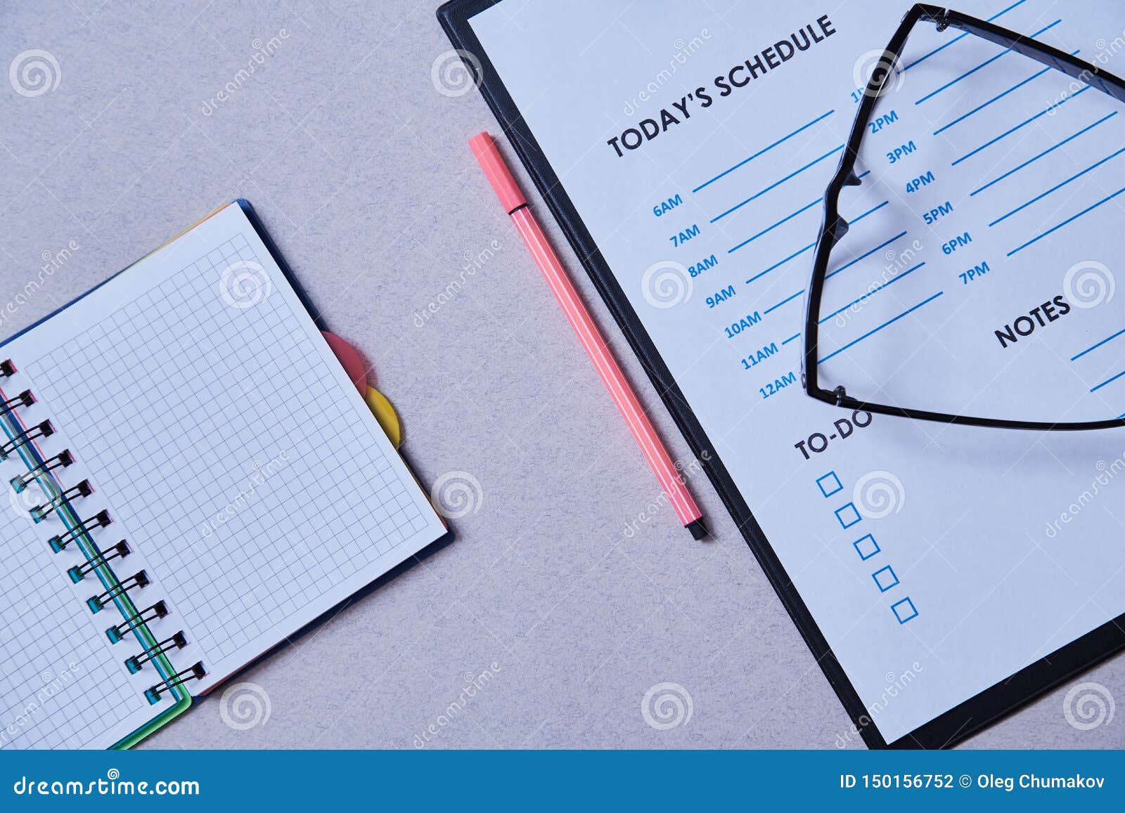 Time Management Deadline And Schedule Concept: Schedule Sheet, Glasses ...