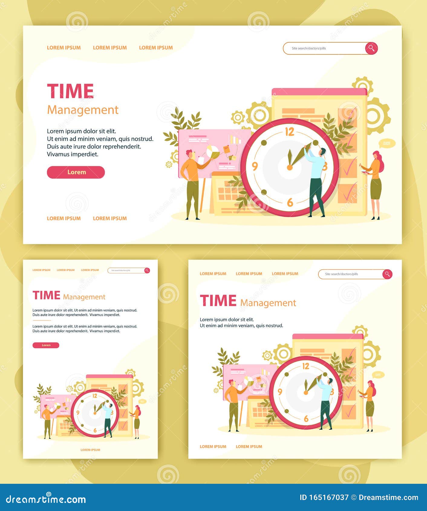 Time Management Design Digital Landing Page Set Stock Image - Image of ...