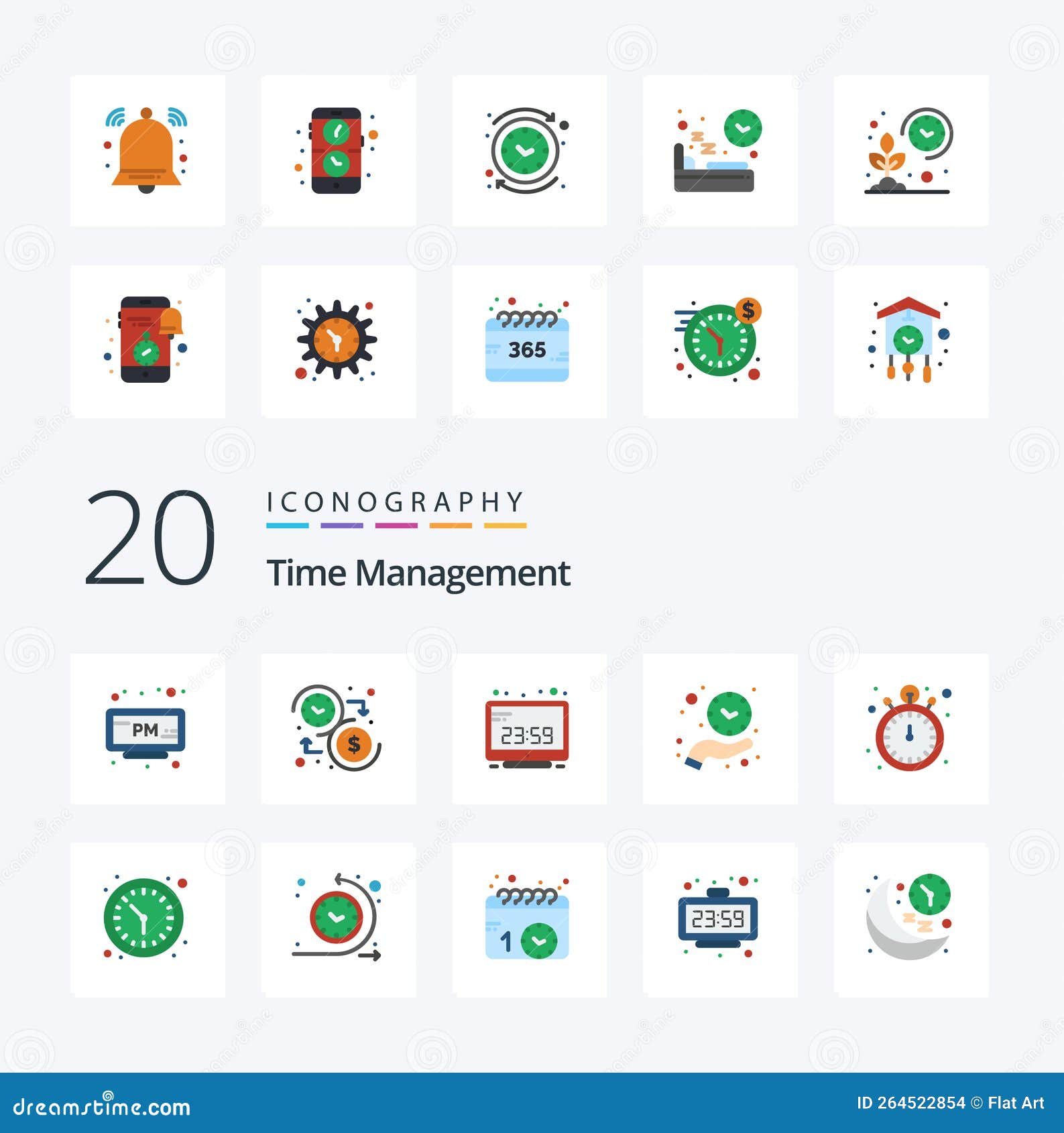 20 Time Management Flat Color Icon Pack Like Time Hand Up Down Clock ...