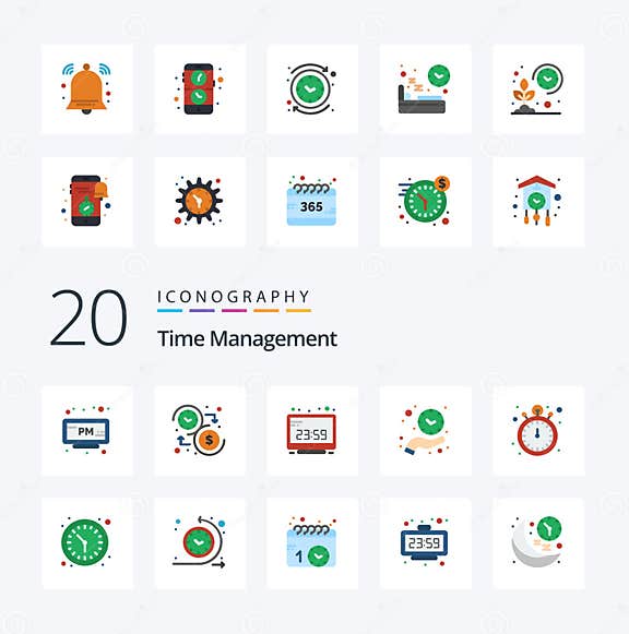 20 Time Management Flat Color Icon Pack Like Time Hand Up Down Clock ...
