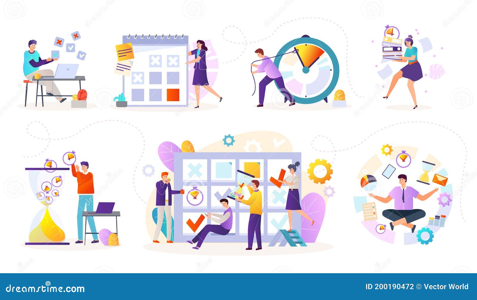 Time Management Flat Icons Set with Task Scheduling Vector ...