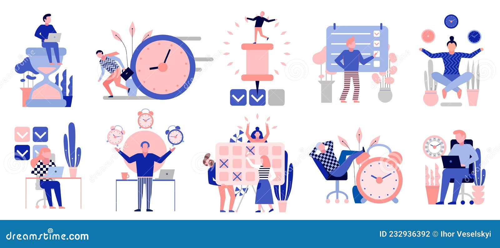 Time Management Flat Set stock vector. Illustration of computer - 232936392