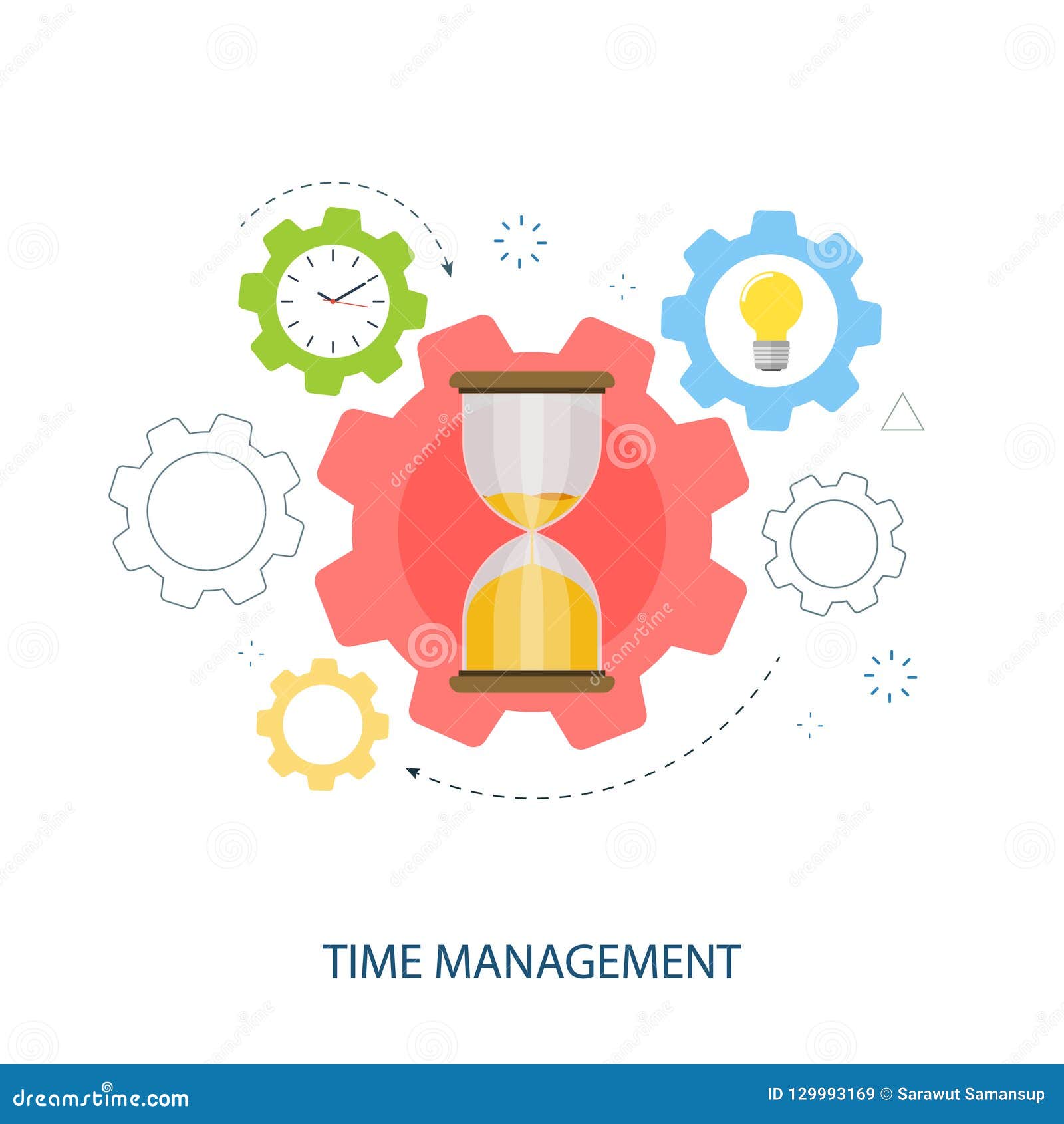 Time Management Gear Hourglass Flat Vector Stock Vector - Illustration ...