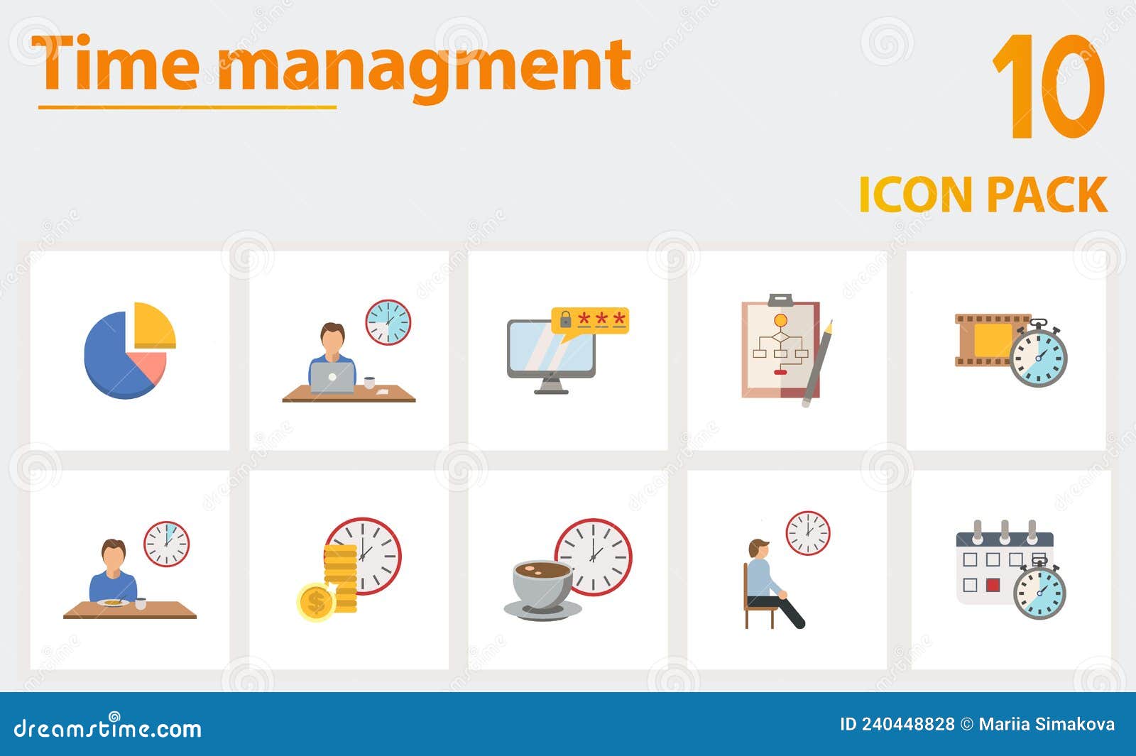 Time Management Icon Set. Collection of Simple Elements Such As the Pie ...