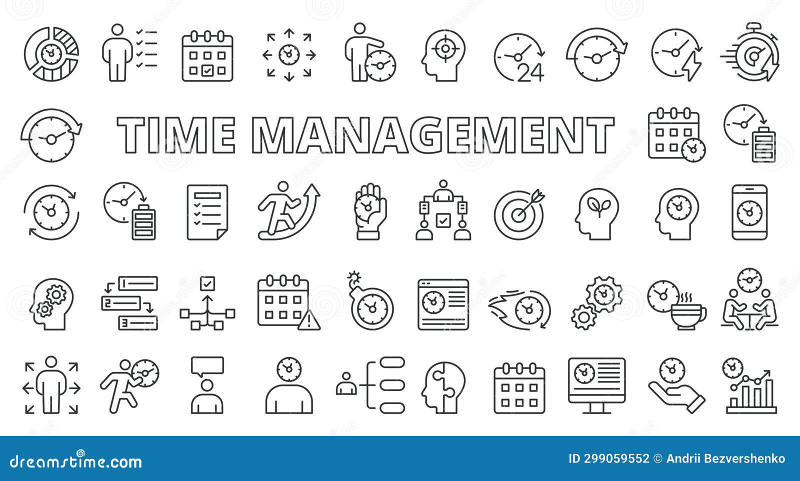Time Management Icon Set Line Design. Time, Manager, Icon, Development ...
