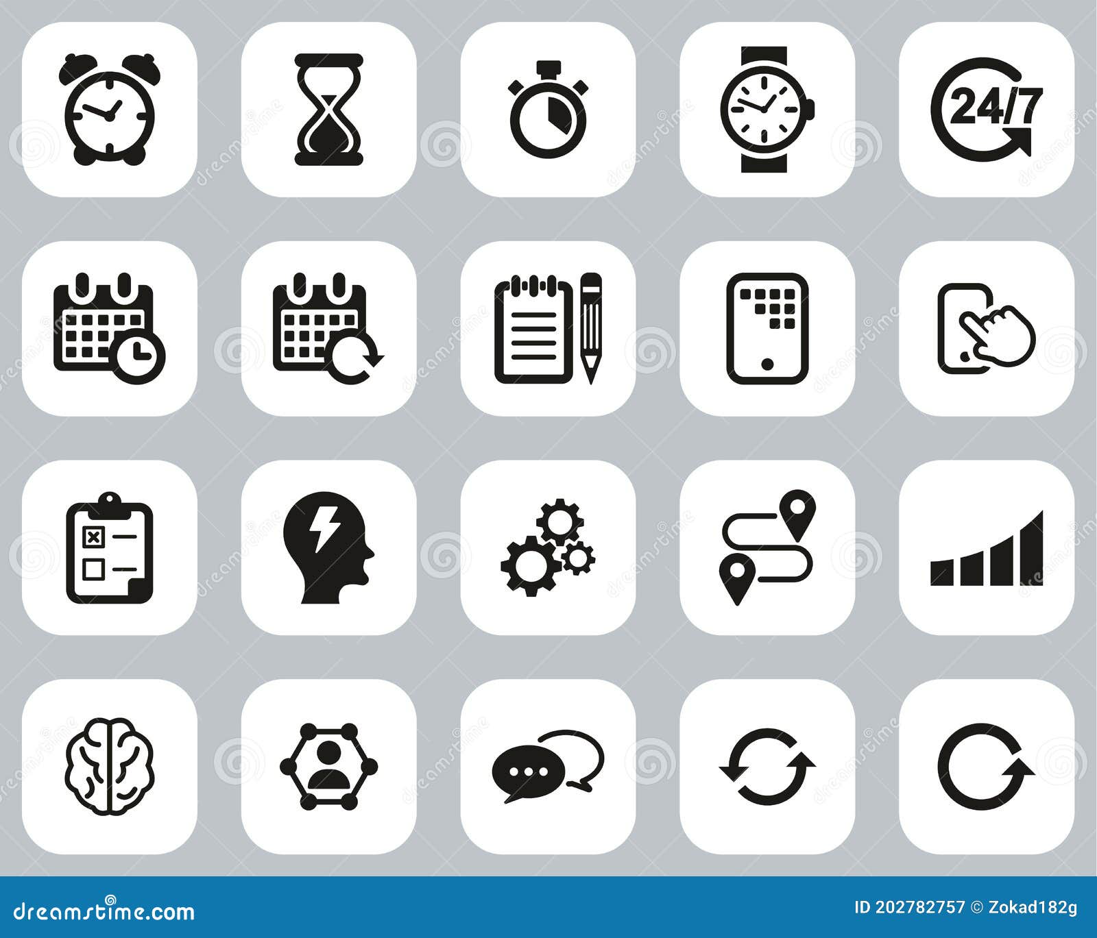 Time Management Icons Black & White Flat Design Set Big Stock Vector ...