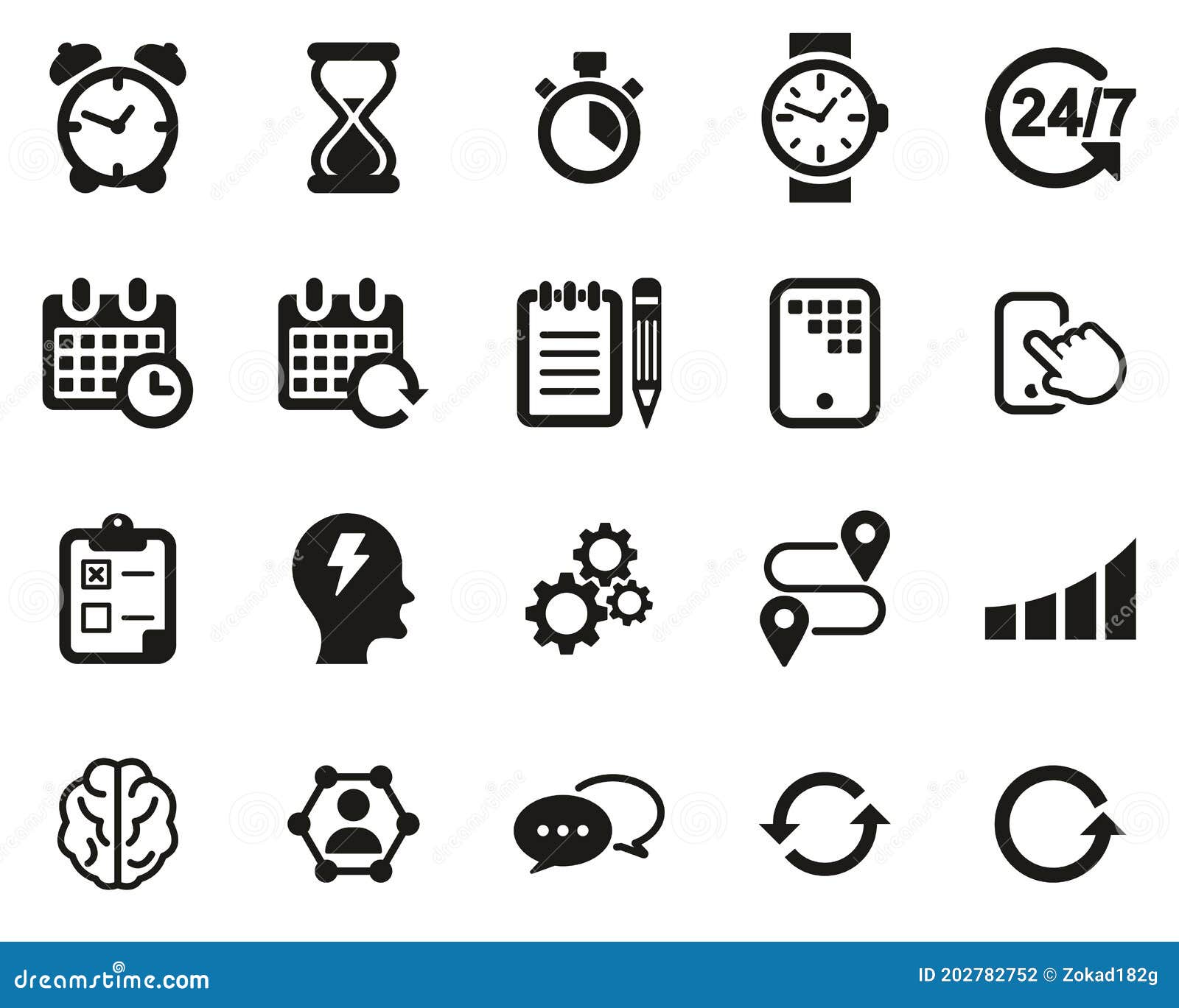 Time Management Icons Black & White Set Big Stock Vector - Illustration ...