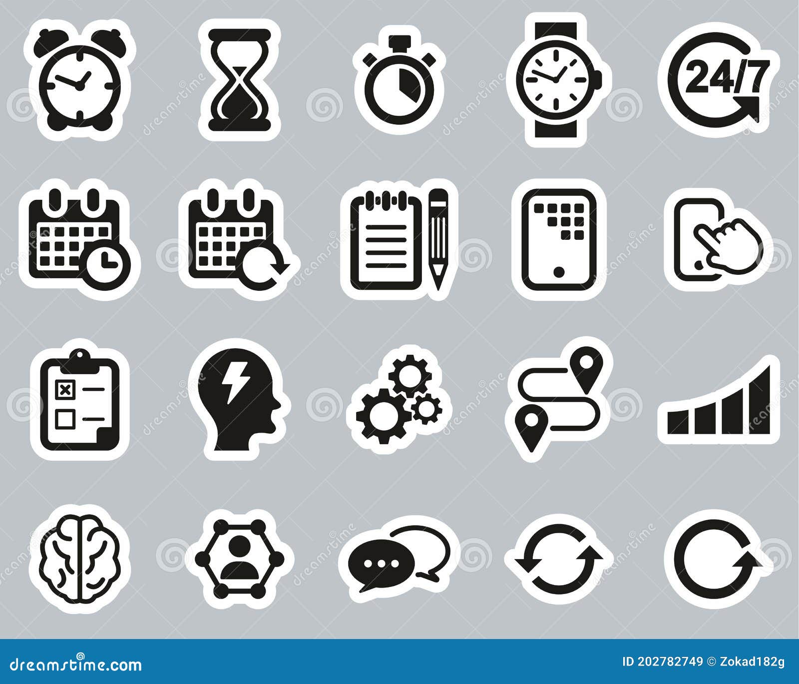 Time Management Icons Black & White Sticker Set Big Stock Vector ...