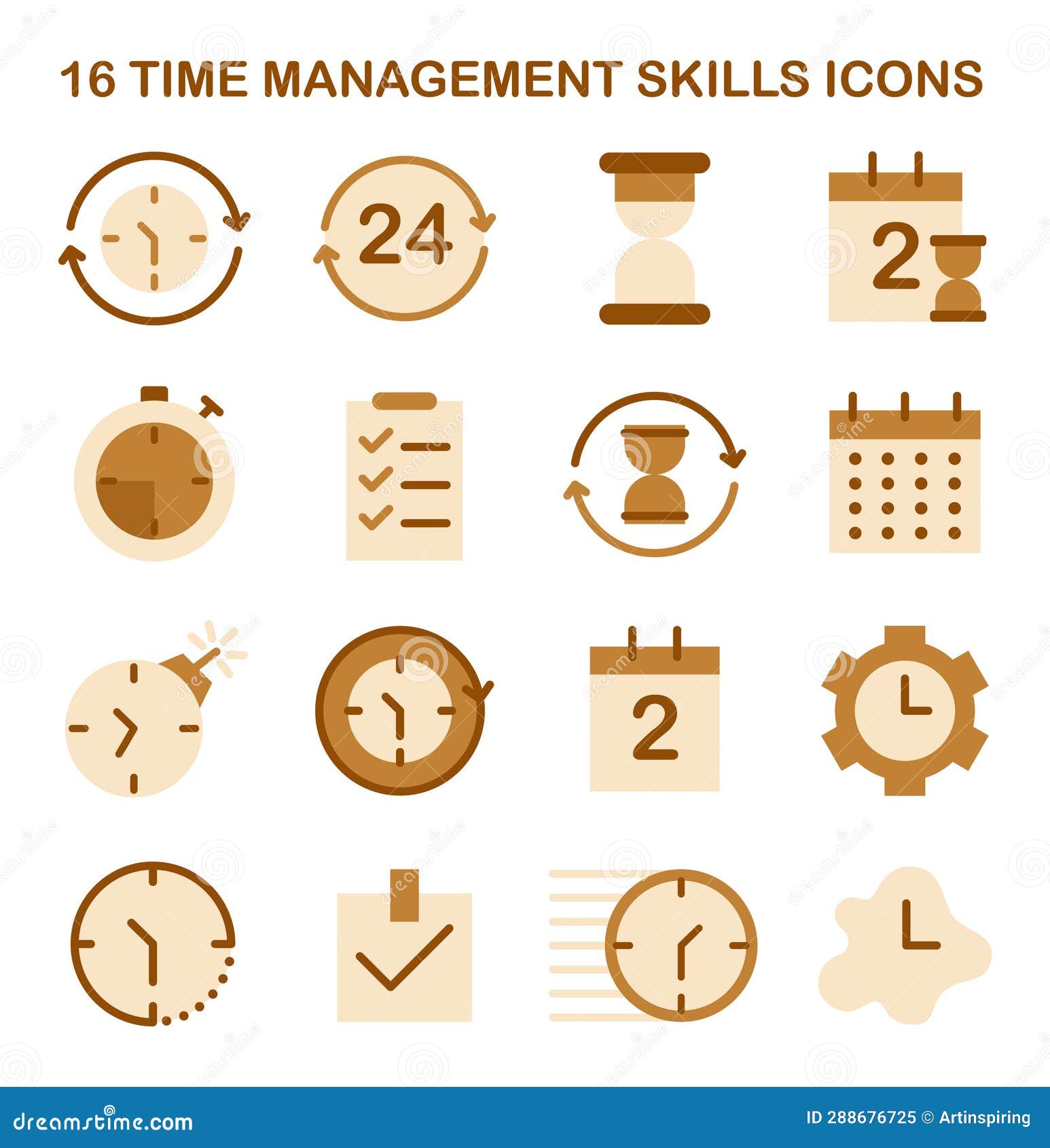 Time Management Icons Set. Character with Self-discipline Stock Vector ...