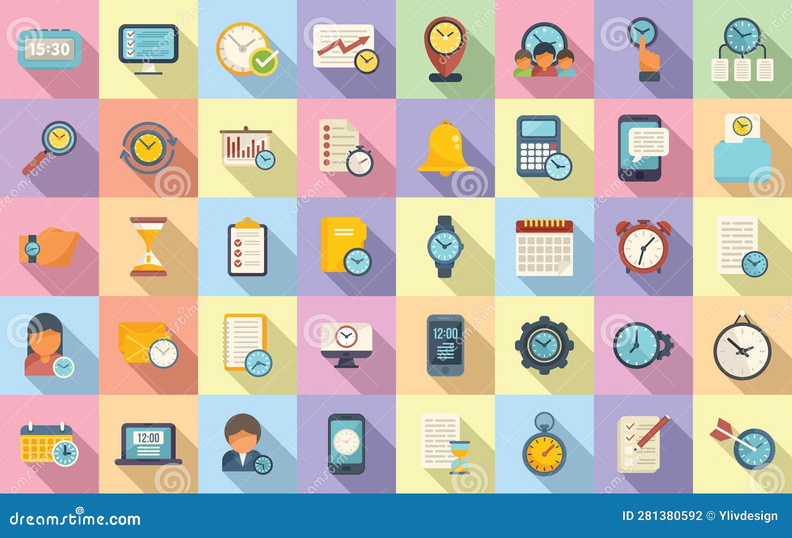 Time Management Icons Set Flat Vector. Calendar Hour Stock Vector ...