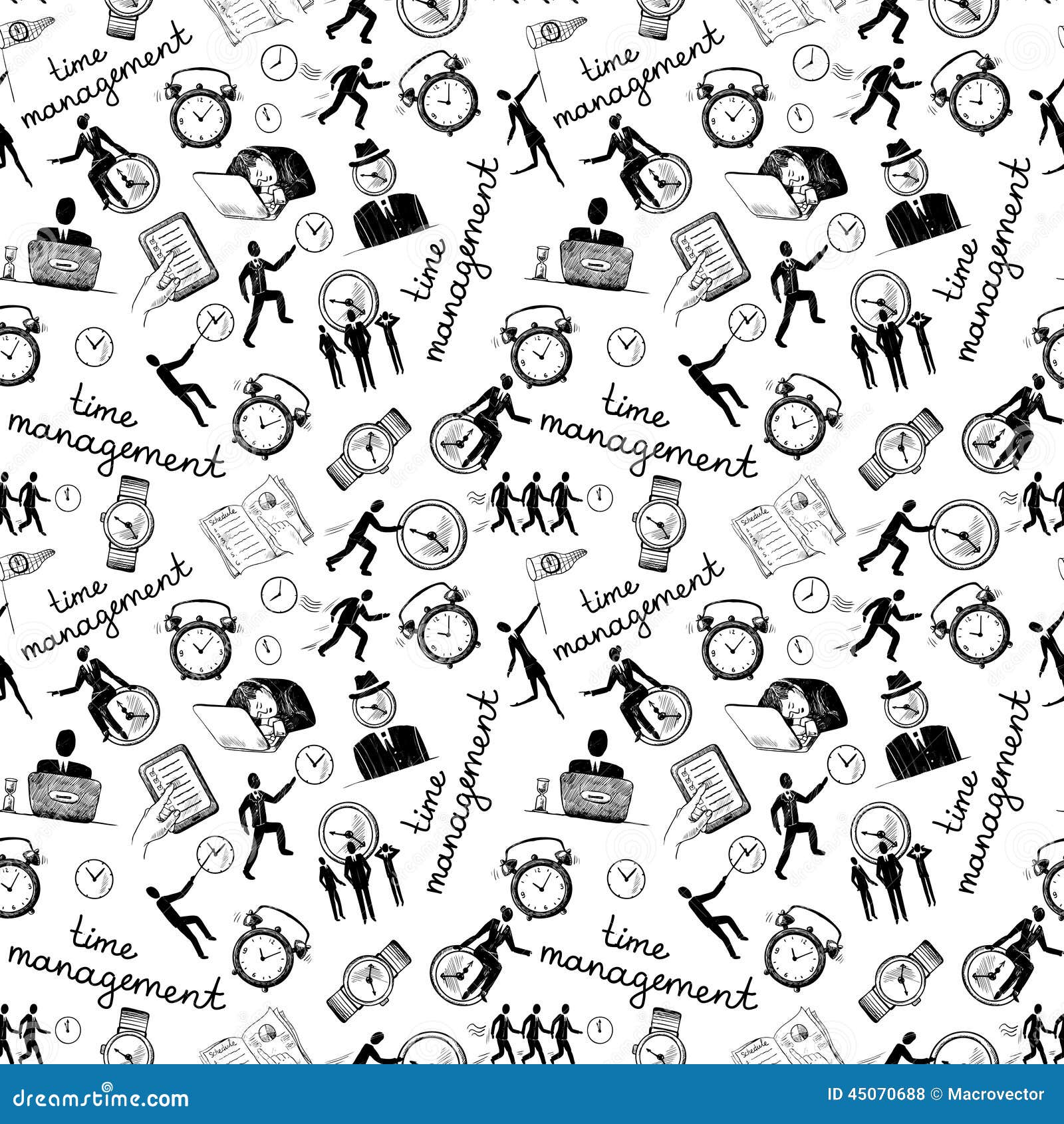 Time Management Icons Sketch Seamless Stock Vector - Illustration of ...