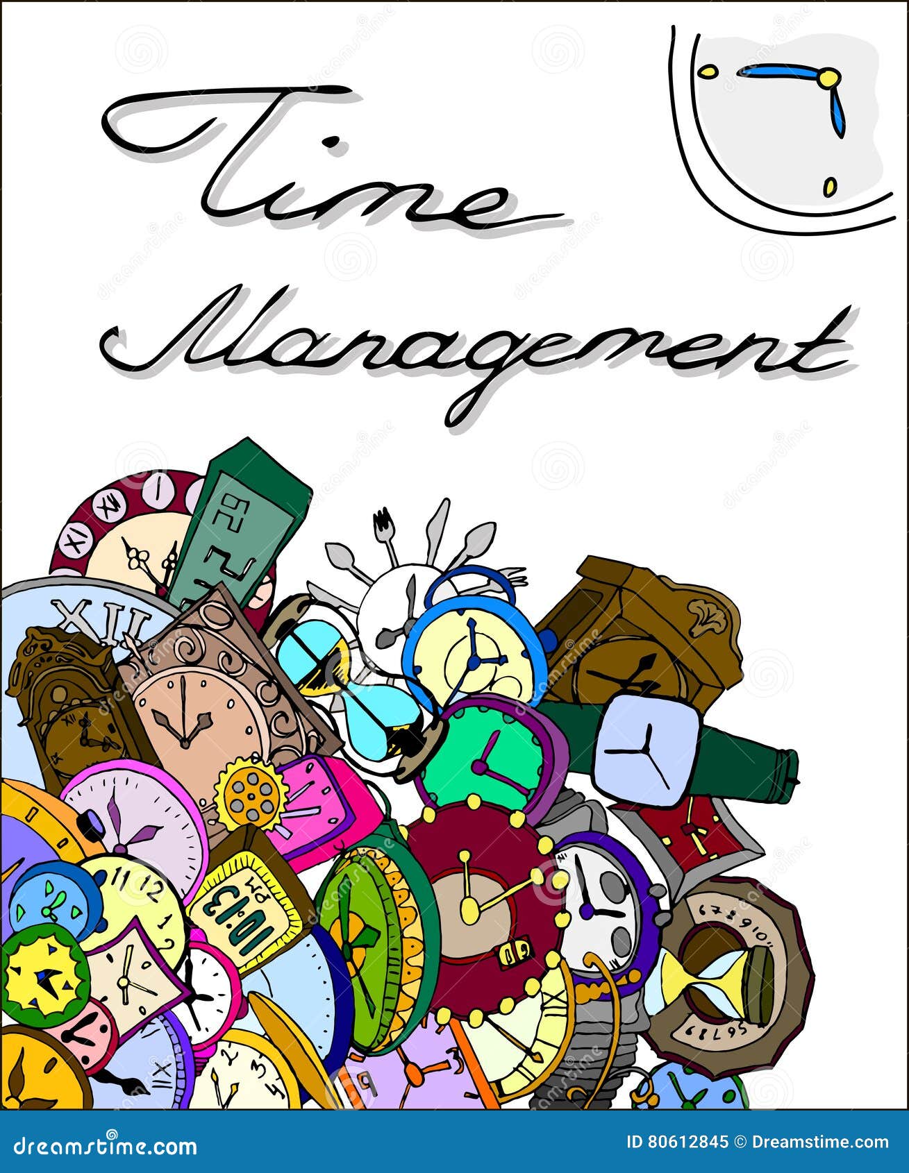 Time Management Illustration, Clocks Doodle Stock Illustration ...