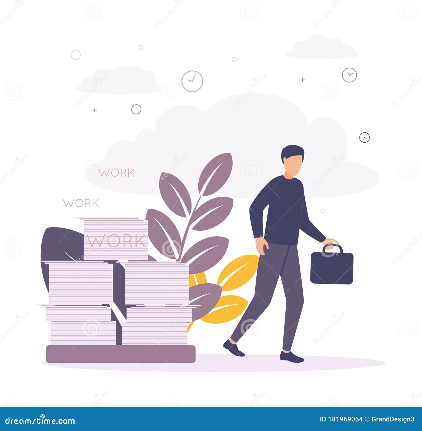 Time Management. Illustration of a Man with a Business Briefcase in His ...