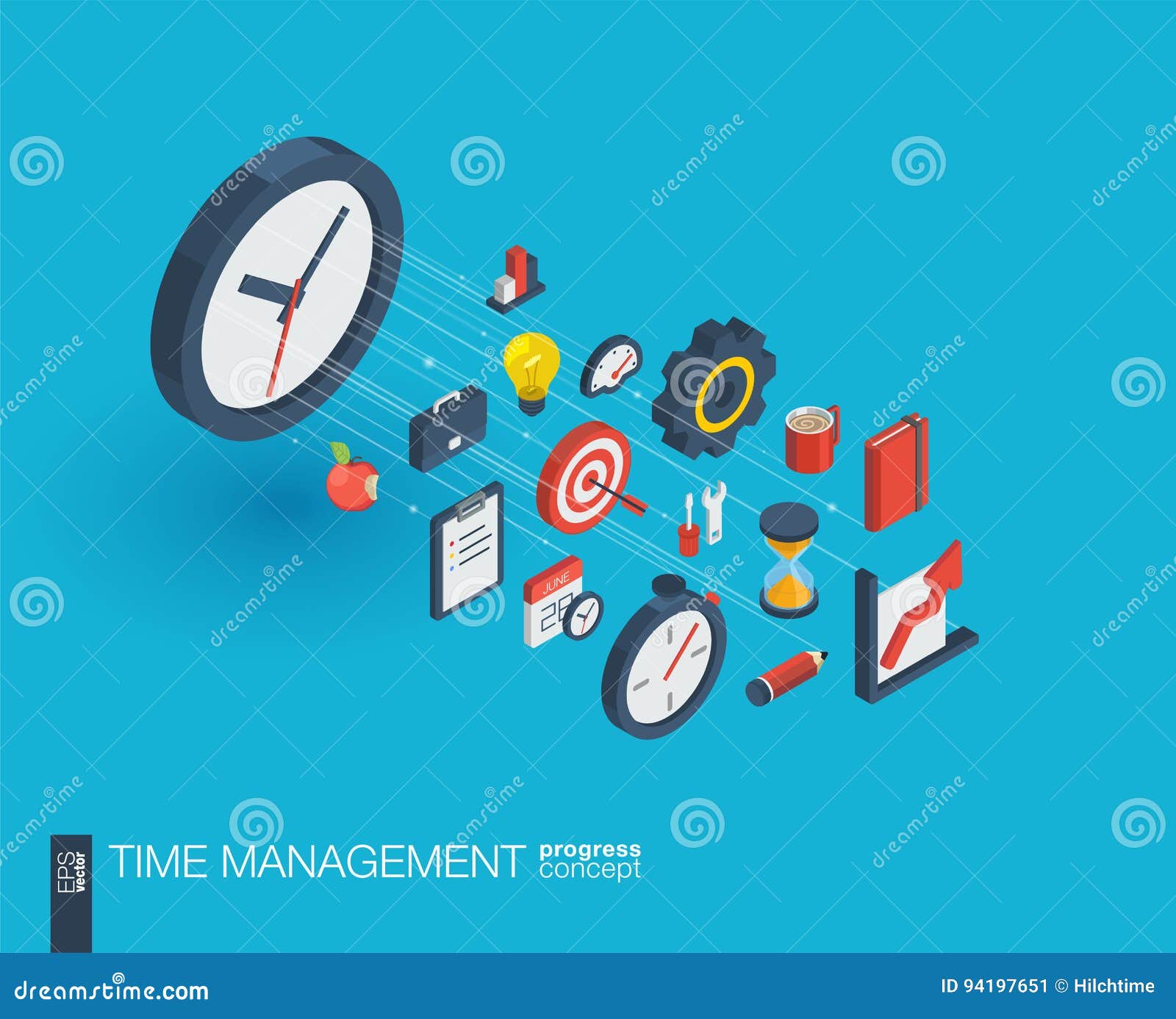 Time Management Integrated 3d Web Icons. Growth and Progress Concept ...