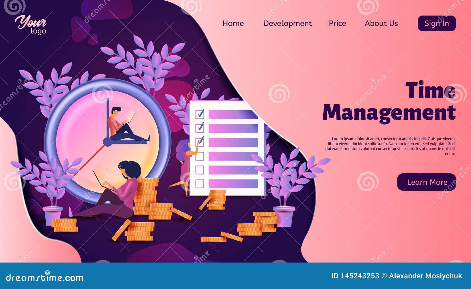 Time Management Interface of Landing Web Page Stock Vector ...